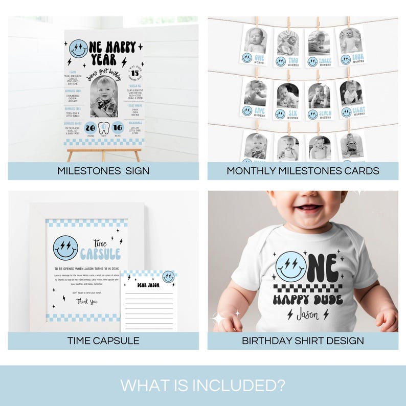 One Happy Dude Blue Birthday Bundle, One Happy Year Boy, Editable ...