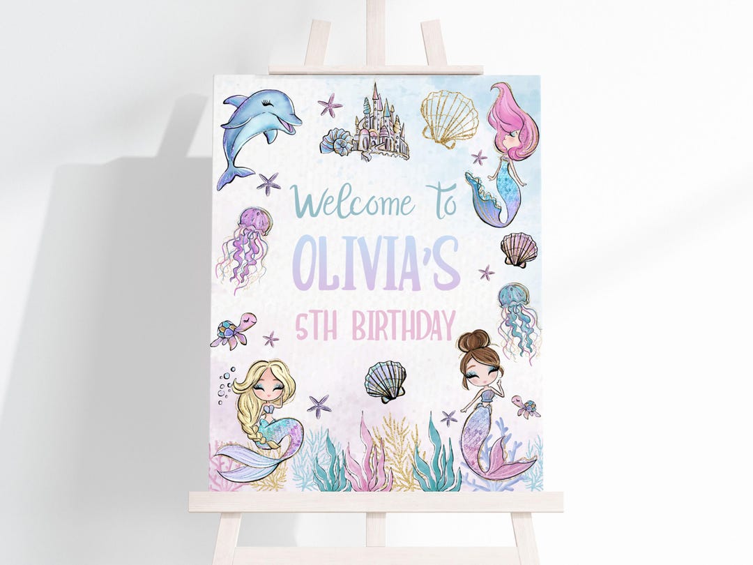 Editable Mermaid Welcome Sign, Mermaid Party Signs and Posters, Under ...