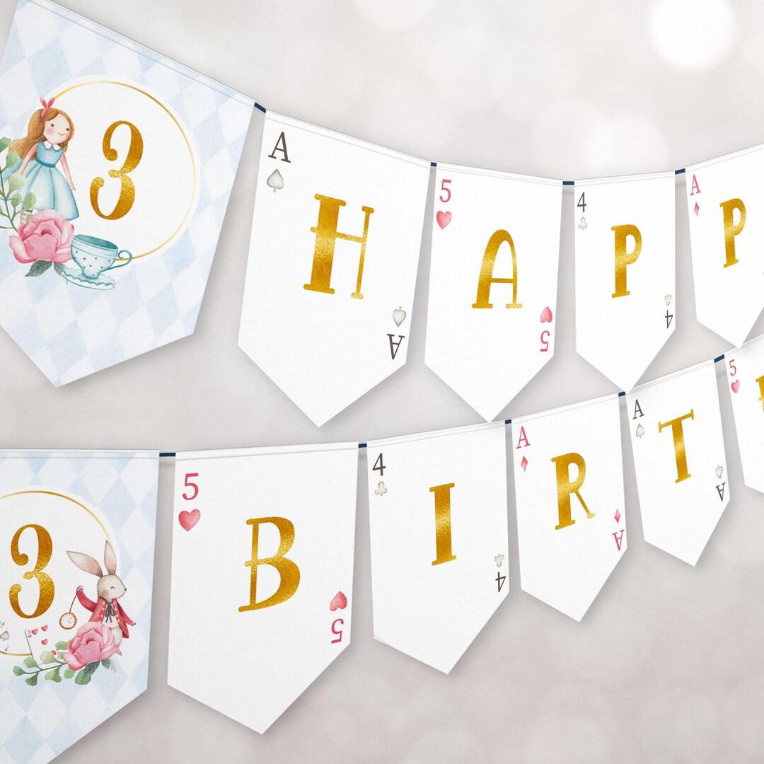 Alice in Wonderland Playing Card Garland | Blue Harlequin Pattern Party ...
