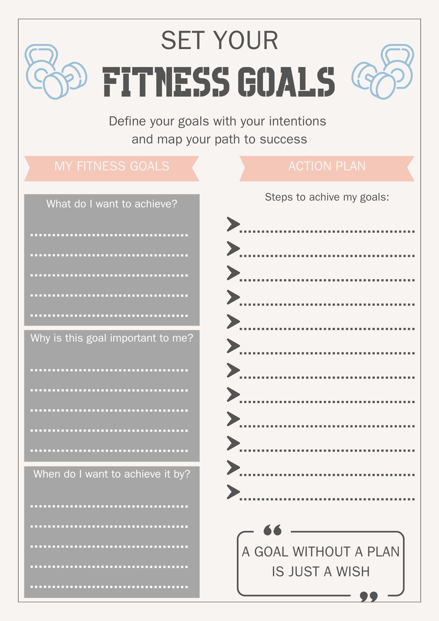 Fitness Goal Tracker PDF | Printable Fitness Journal | Goal Setting and ...