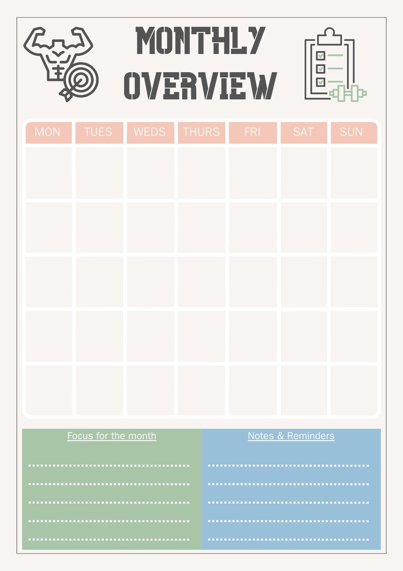 Fitness Goal Tracker PDF Printable Fitness Journal Goal Setting and ...
