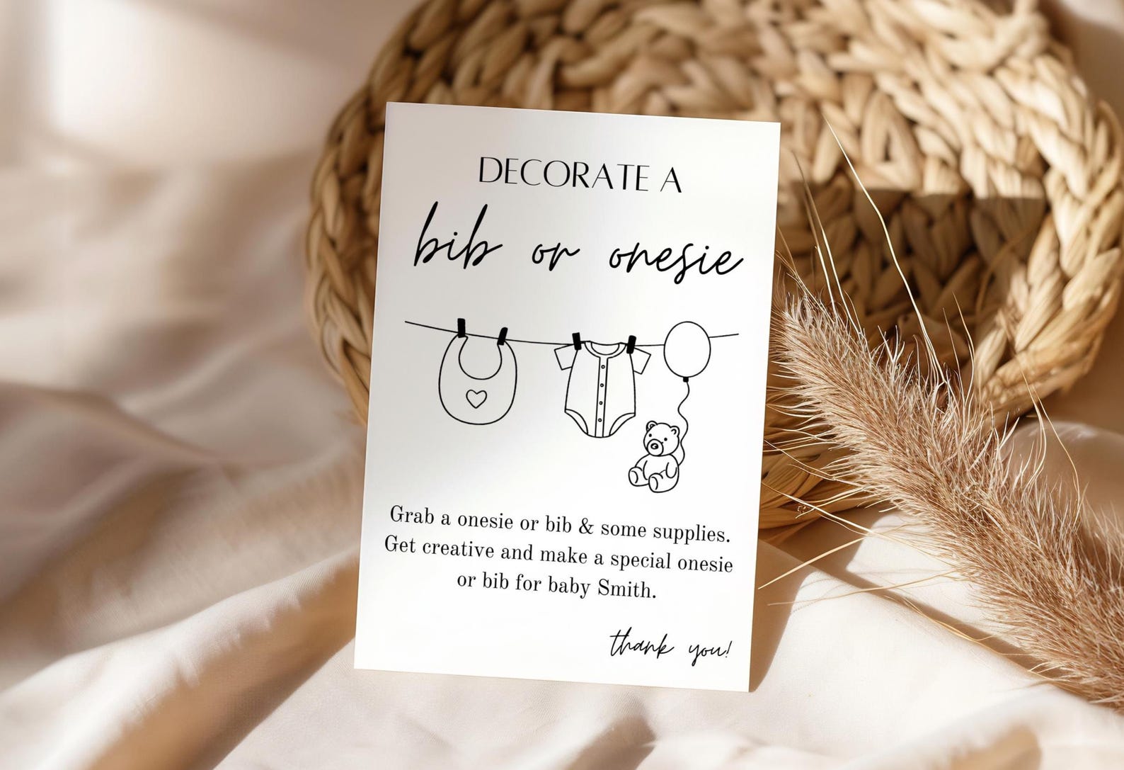 Decorate a Bib or Onesie Sign, Minimalist Baby Shower Game (printable ...