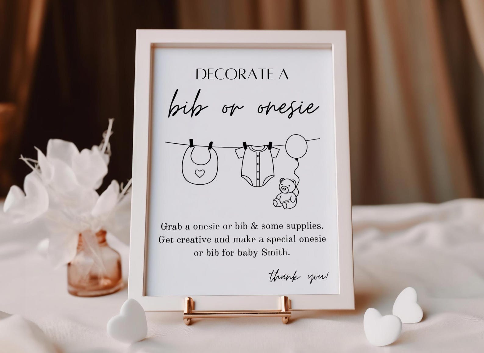 Decorate a Bib or Onesie Sign, Minimalist Baby Shower Game (printable ...