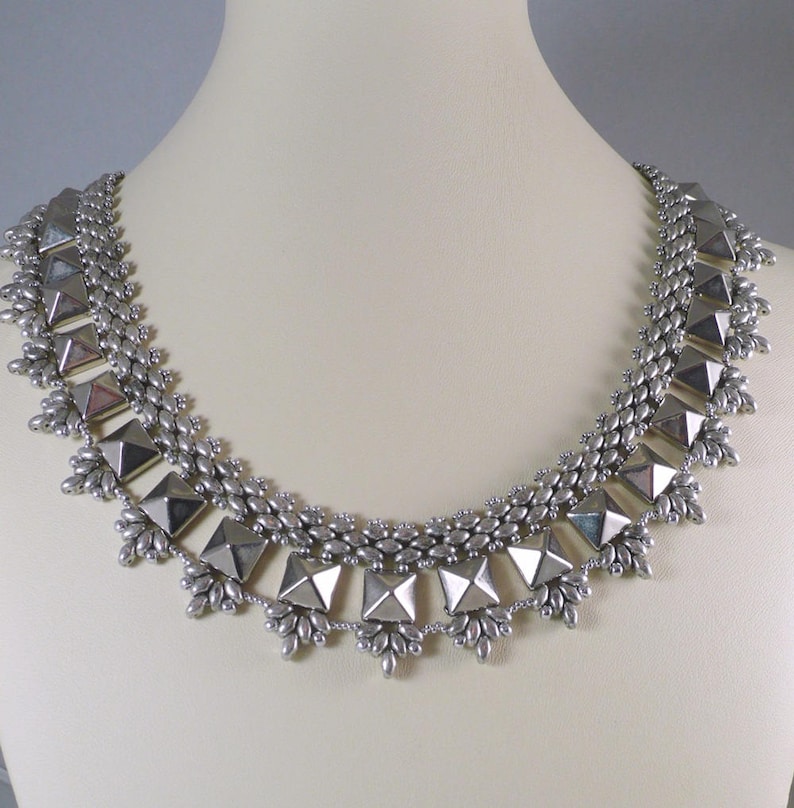 Necklace Woven With Silver Pyramid Beads and Super Duos - Etsy UK