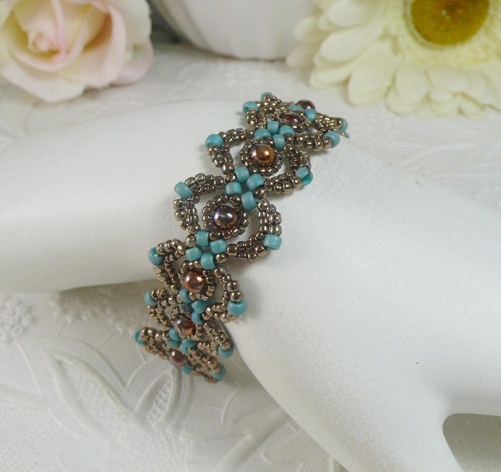 Woven Bracelet Turquoise and Bronze Lace | Etsy