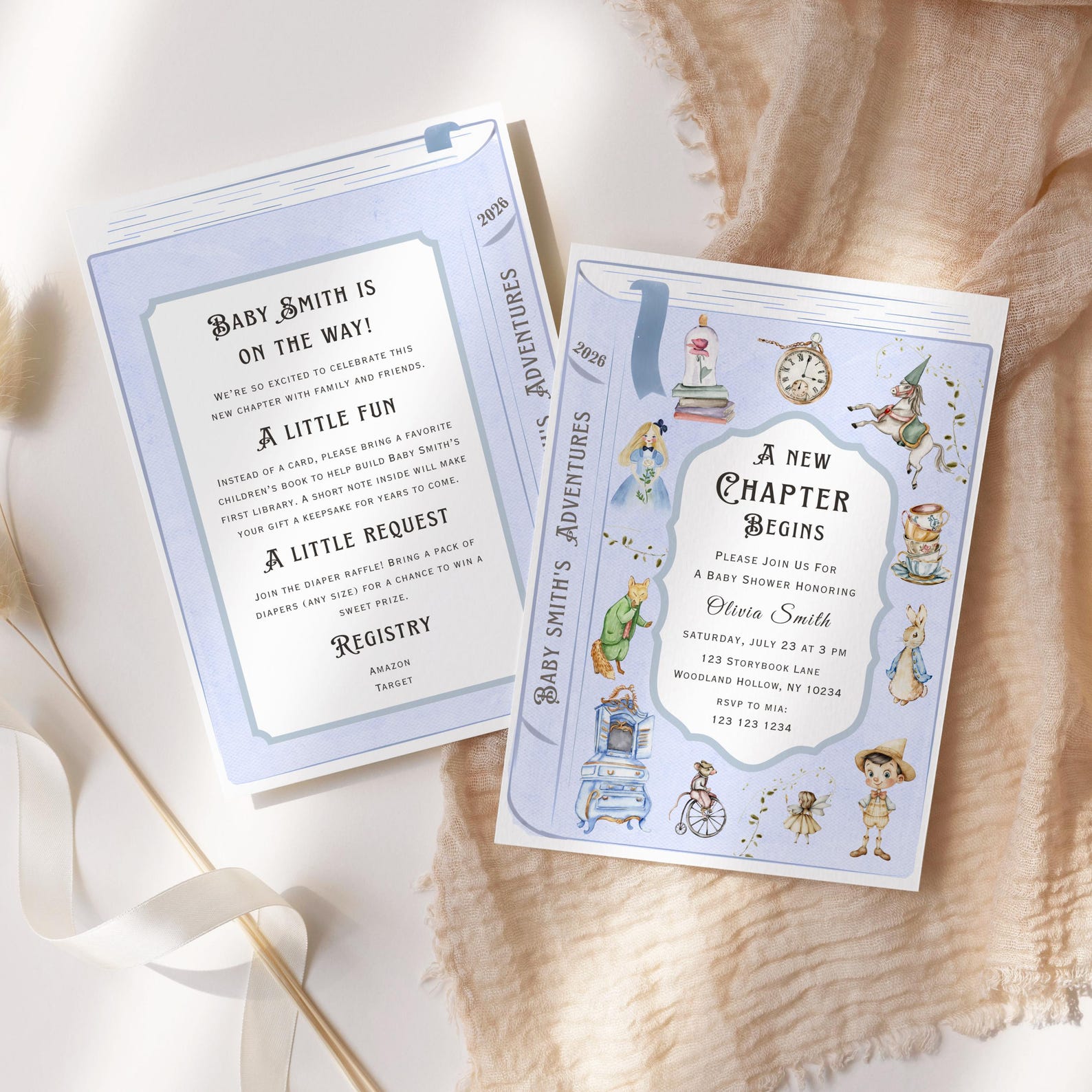 Storybook Baby Shower Invitation, A New Chapter Begins, Blue Book ...