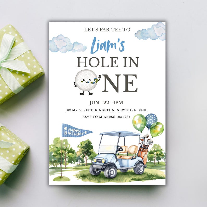Golf 1st Birthday Invitation: Hole in One, Par-tee (canva Template) - Etsy