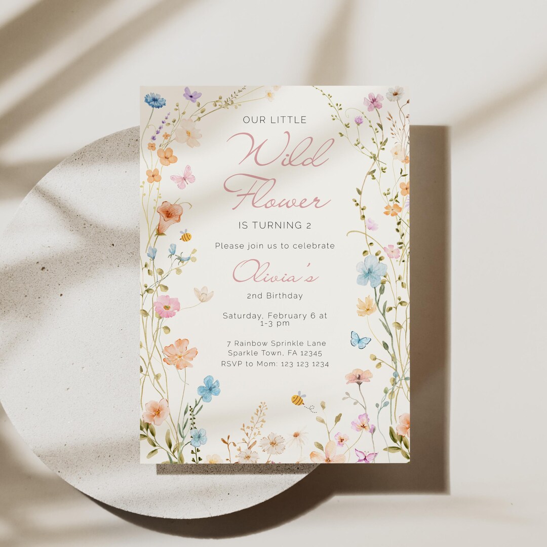 Wildflower Birthday Invitation, First Birthday, Wild One Floral Invite ...