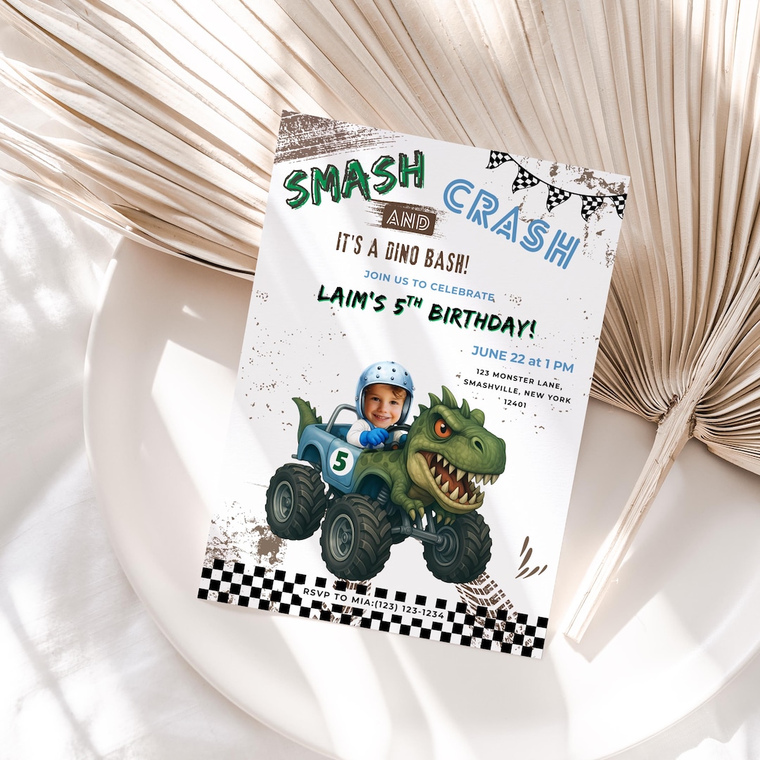 Dinosaur Monster Truck Invitation - Editable in Canva - All Ages - Etsy