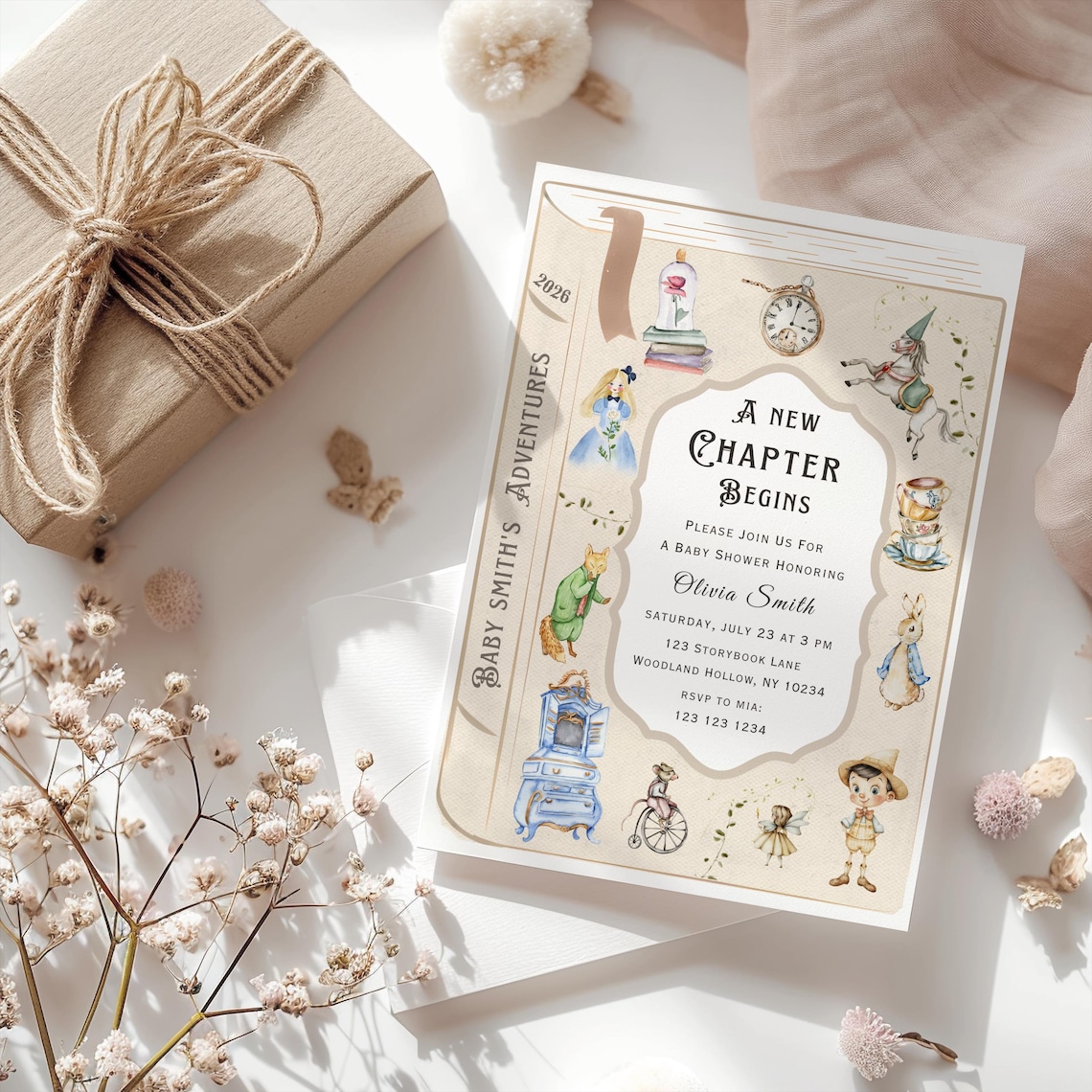 A New Chapter Begins Baby Shower Invitation, Storybook Cover Invite ...