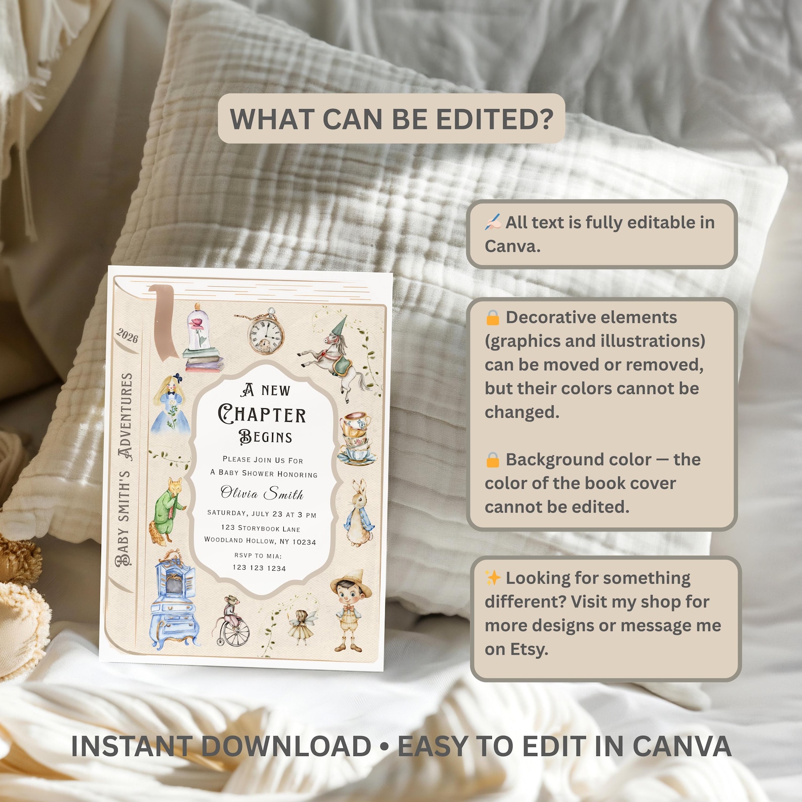 A New Chapter Begins Baby Shower Invitation, Storybook Cover Invite ...