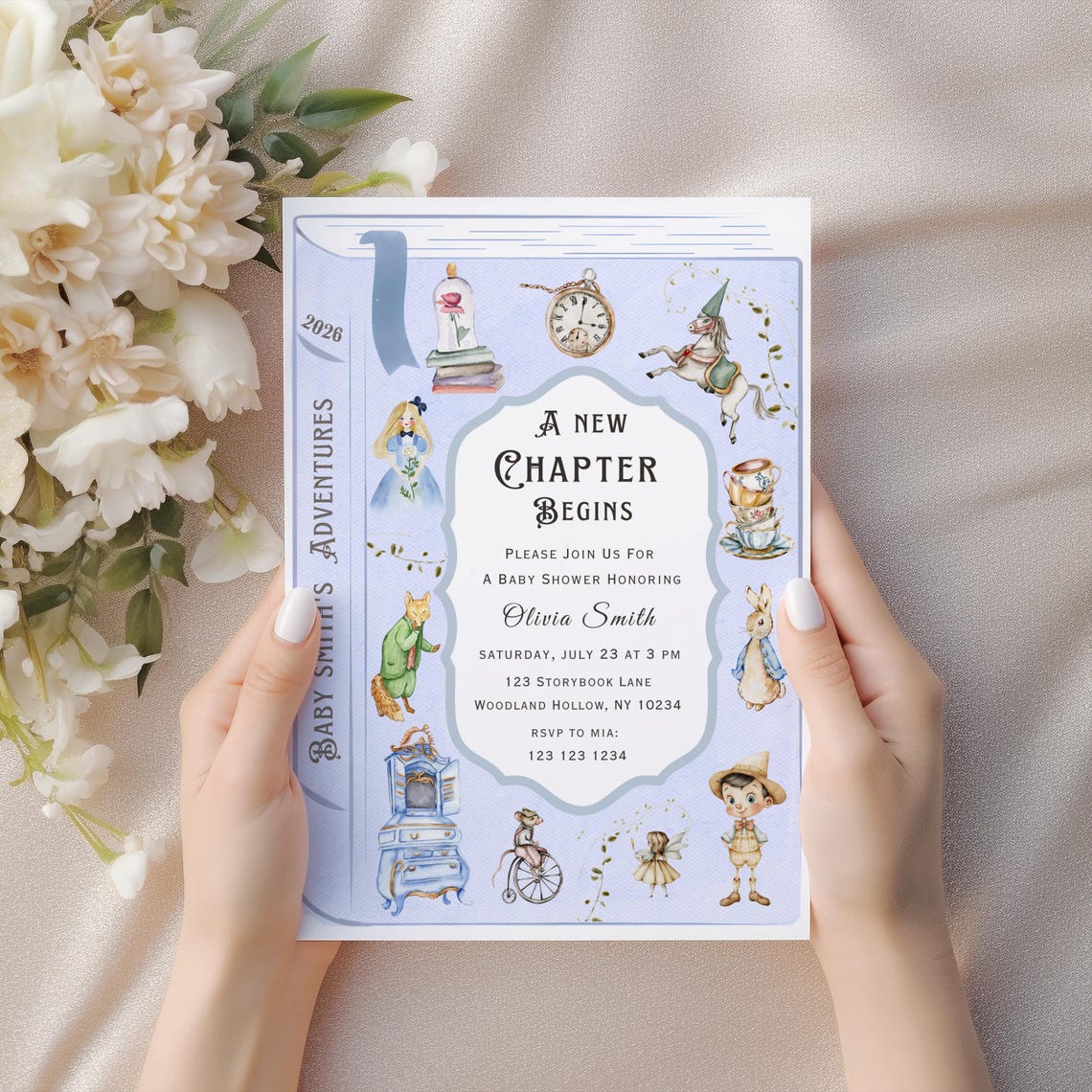 Storybook Baby Shower Invitation, A New Chapter Begins, Blue Book ...
