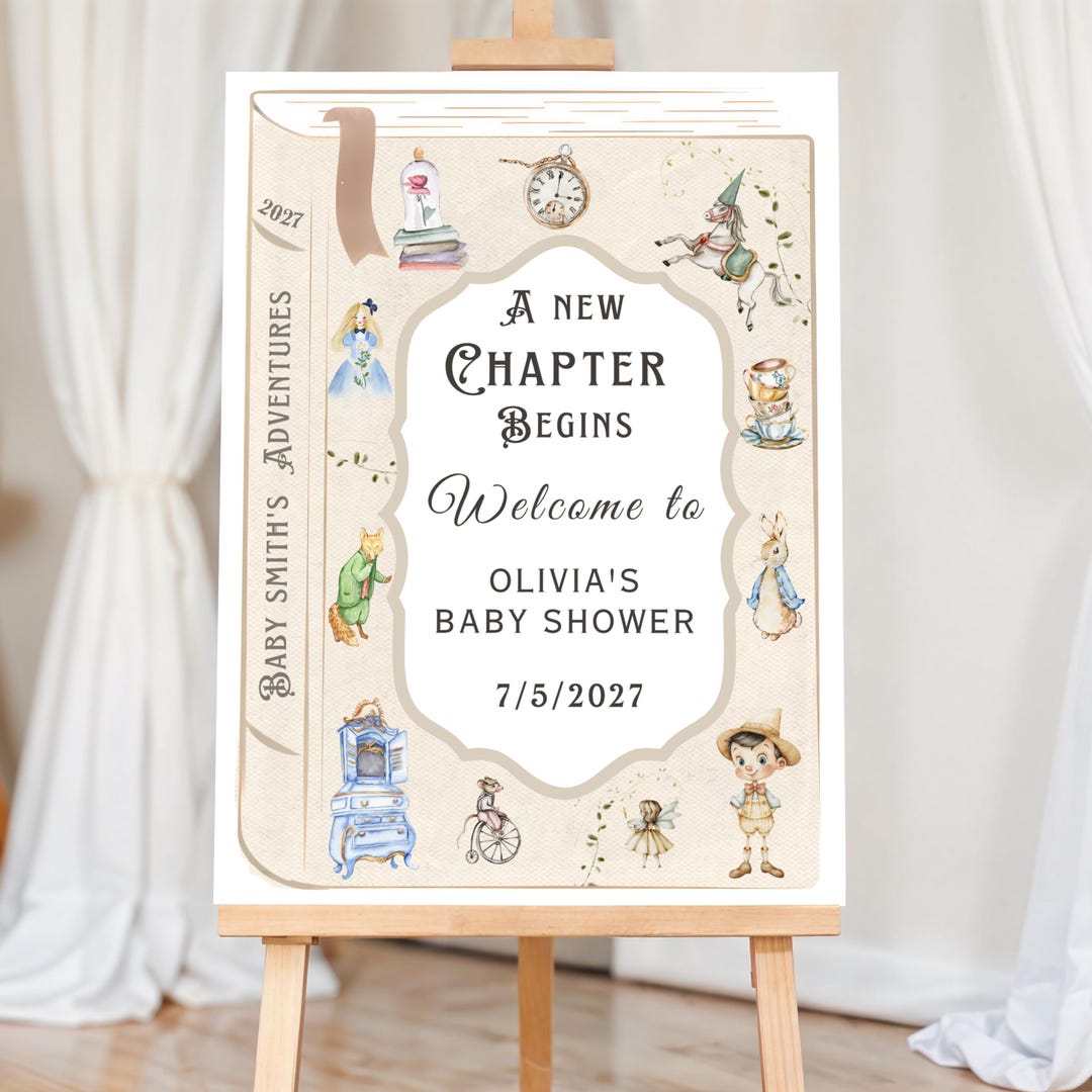 A New Chapter Begins Storybook Cover Baby Shower Welcome Sign - Etsy