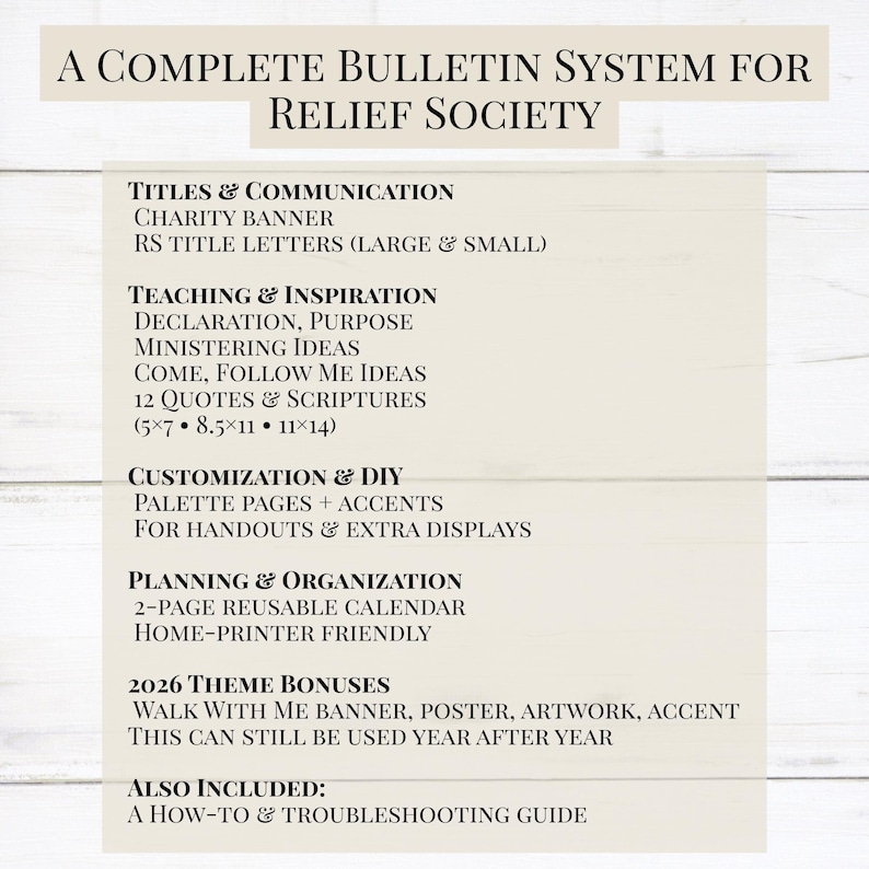 Relief Society Bulletin Board 2026 - Calendars, Handouts, Decor, RS ...