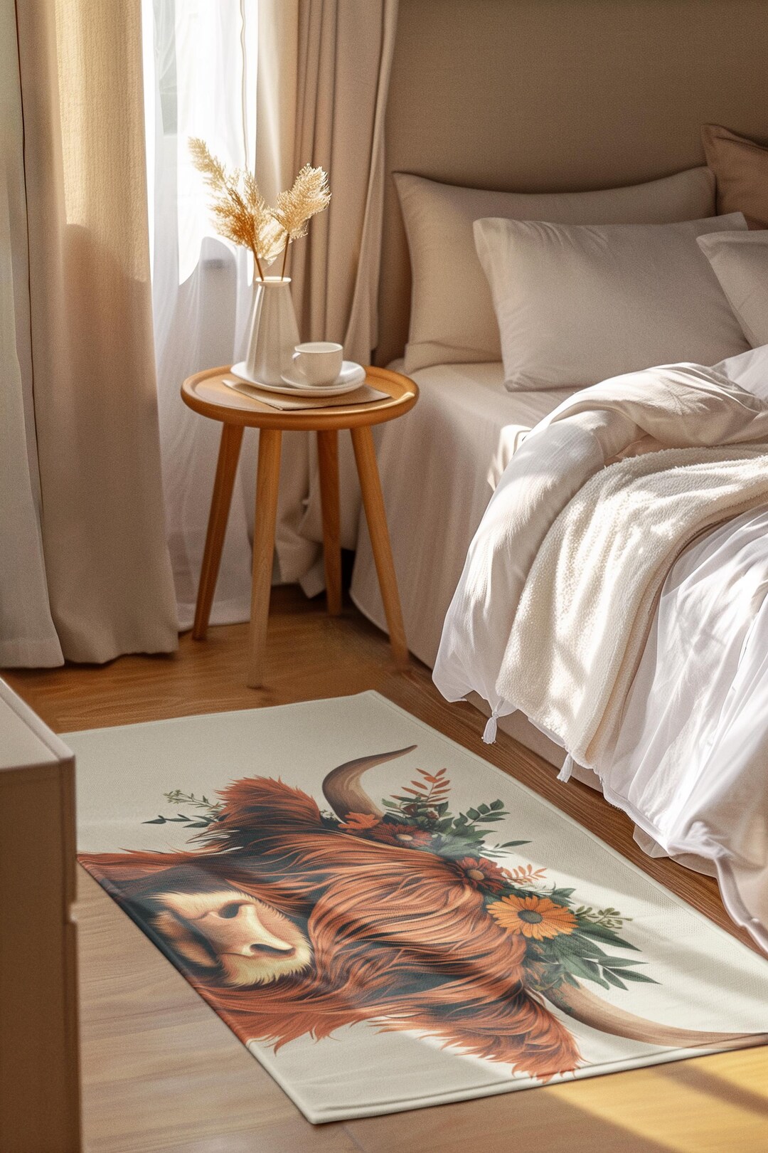 Highland Cow Area Rug - Rustic Cottage-core Foliage Home Decor ...