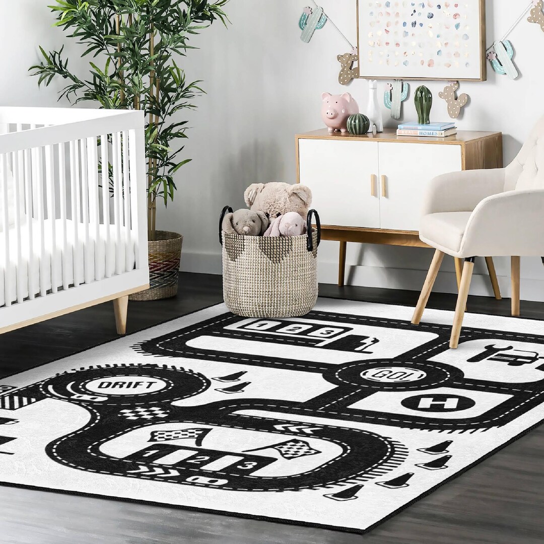 Racing Car Playroom Rug|speedway Nursery Rectangle Carpet|go Kart Mat ...