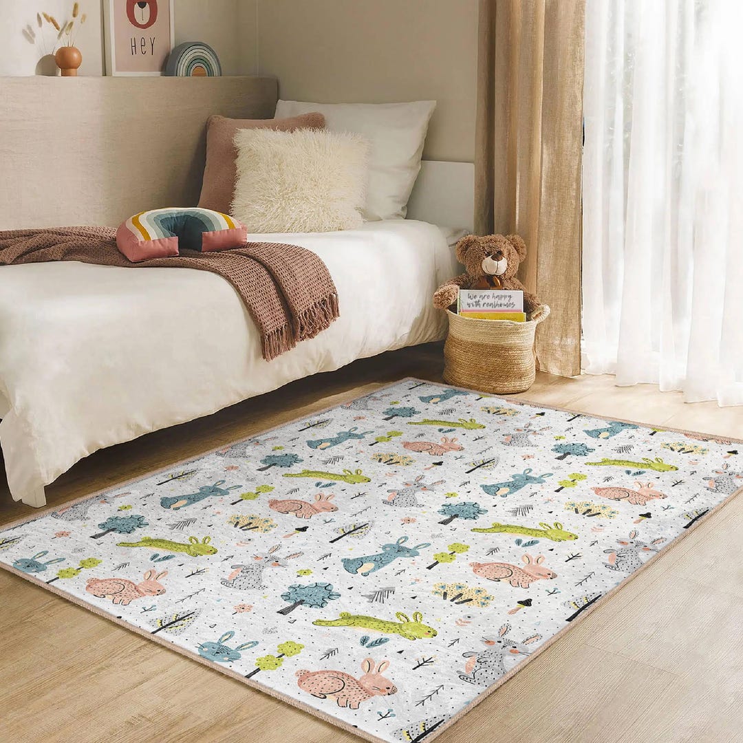 Wildlife Area Rug|animal Themed Carpet|zoo Large Carpets|playroom ...