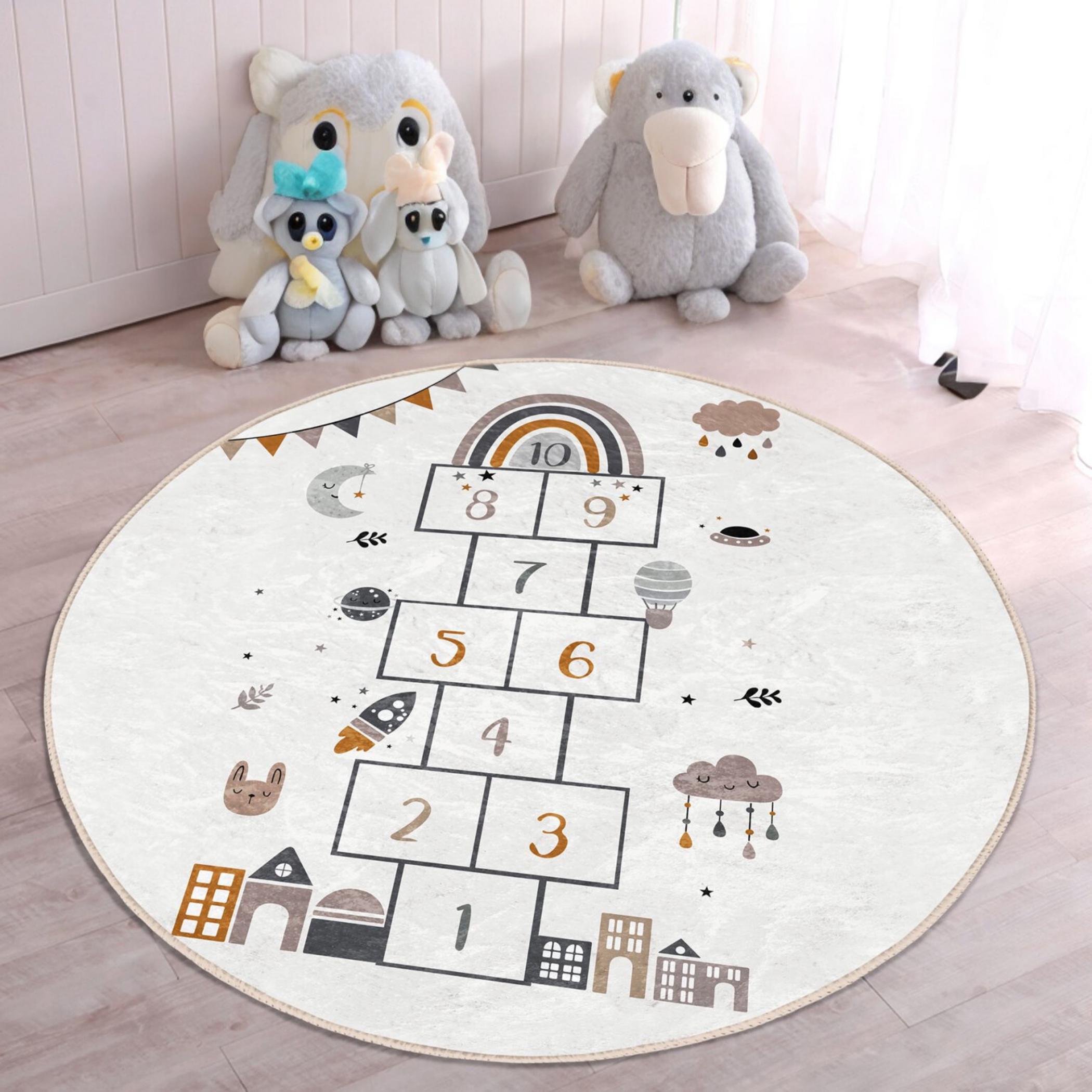 Hopscotch Game Round Rug|kid's Activity Carpet|best Playroom Non-slip ...