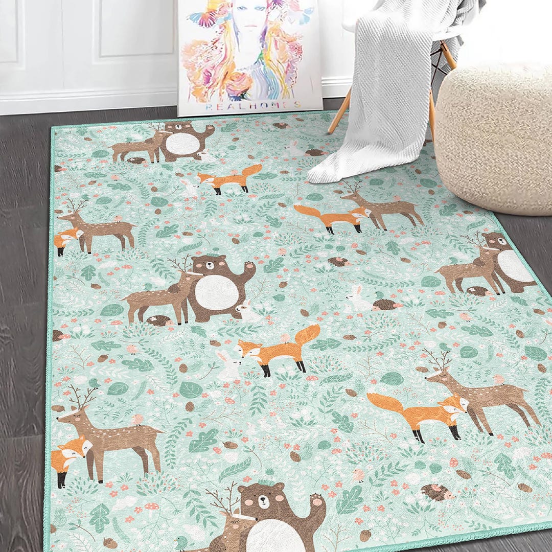 Animal Zoo Nursery Rug|wildlife Kinderkarten Carpet|playroom Animals ...