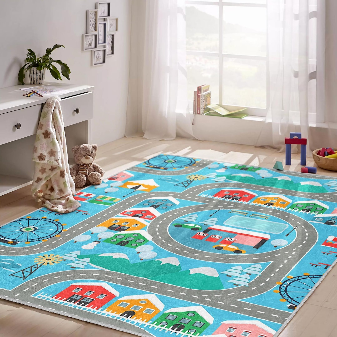 Kids Play Rug With Roads, Houses,ferris Wheel Soft,durable,nonslip ...