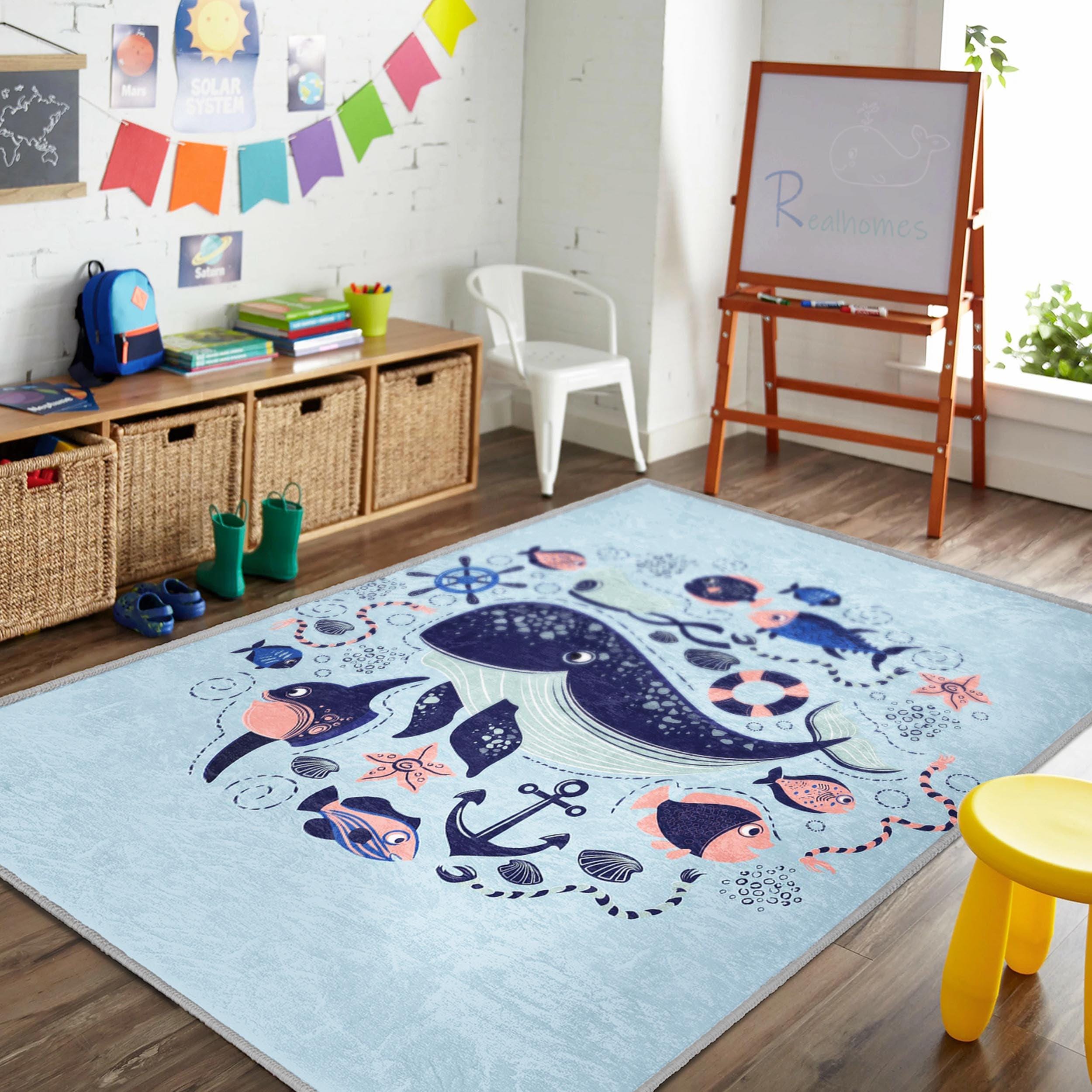 Kids Whale Rug With Ocean Animals - Soft, Non-slip, Durable Playmat for ...