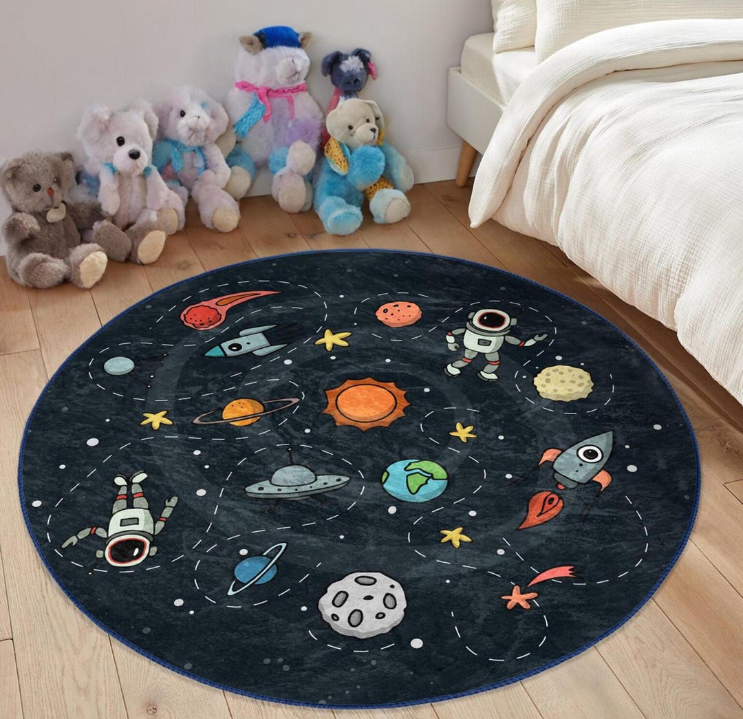 Space Themed Round Rug|solar System Carpet|kid's Room Astronomy Carpets ...