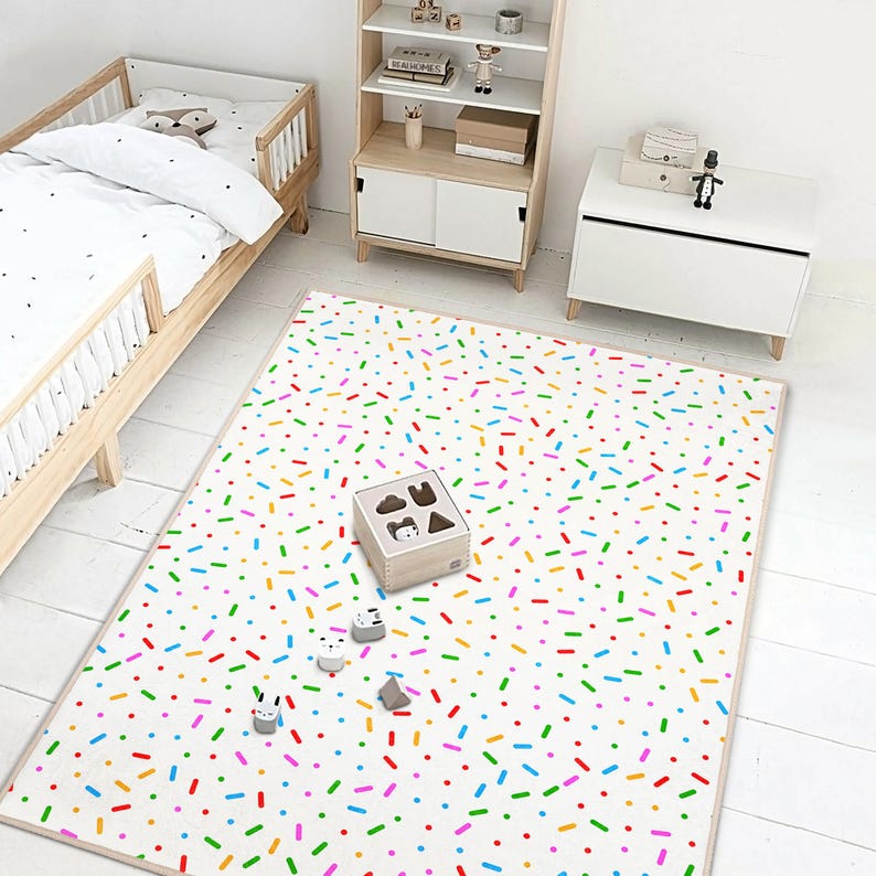 Colorful Sprinkle Kids Rug – Soft Playroom Carpet for Nursery, Baby ...
