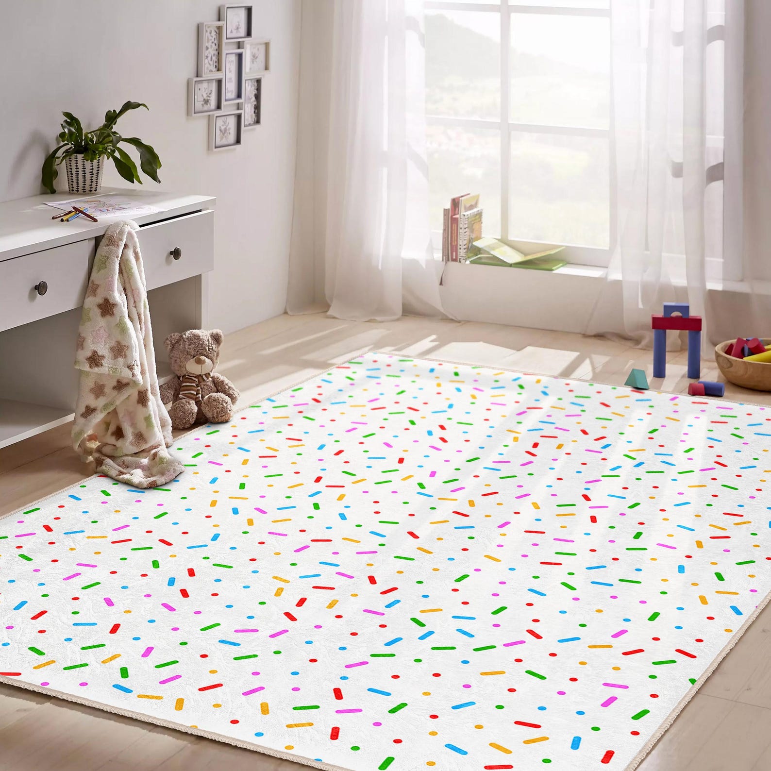 Colorful Sprinkle Kids Rug – Soft Playroom Carpet for Nursery, Baby ...
