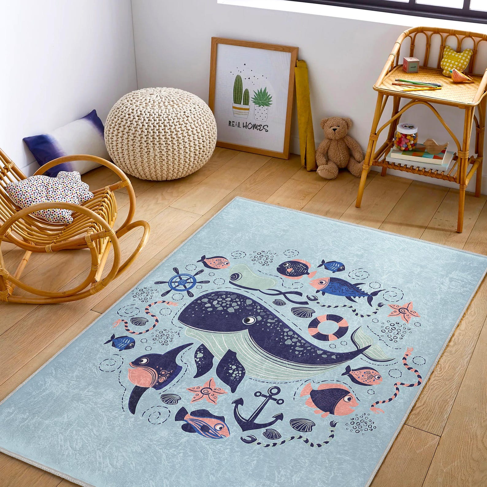 Kids Whale Rug With Ocean Animals - Soft, Non-slip, Durable Playmat for ...