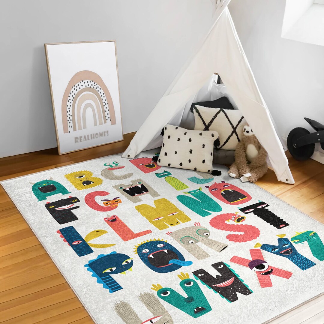 Colorful Alphabet Playroom Rug: Educational Activity Mat - Etsy