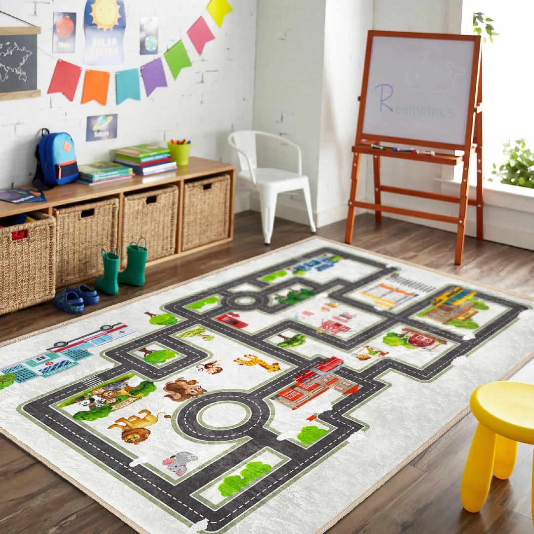 Playful City Map Carpet|road Way Playroom Rug|rectangular Toddler ...