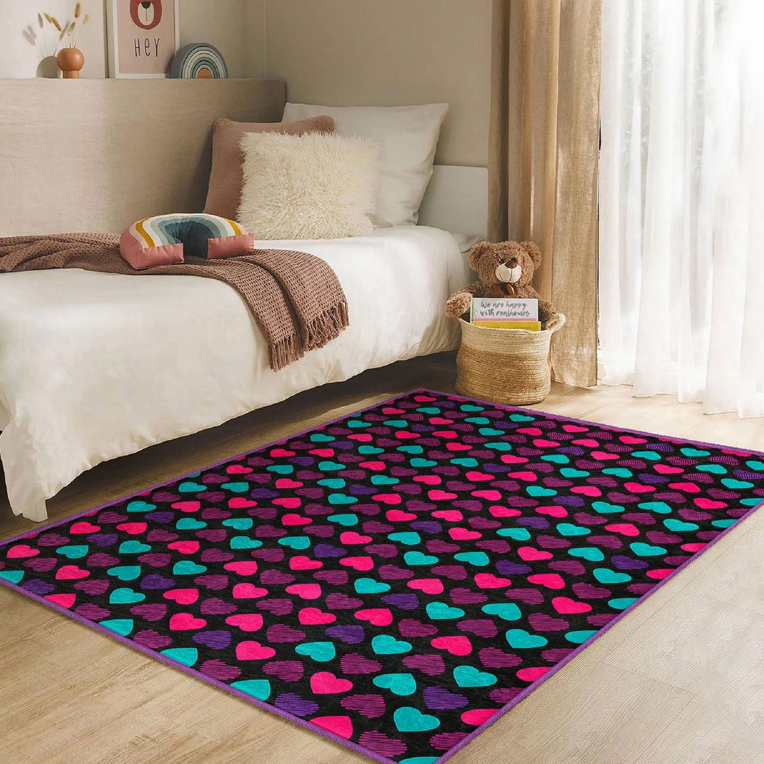 Heart Pattern Area Rug: Colorful Nursery Carpet, Anti-allergic - Etsy