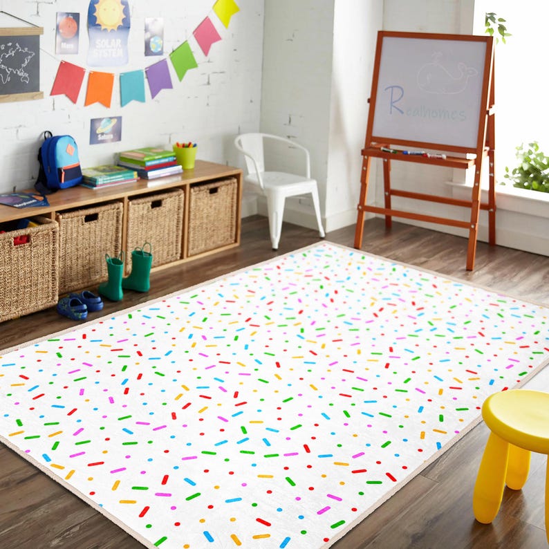 Colorful Sprinkle Kids Rug – Soft Playroom Carpet for Nursery, Baby ...
