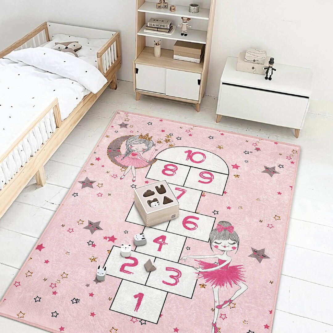 Pink Hopscotch Game Rug|girl's Room Play Mat|playful Rectangular Area ...
