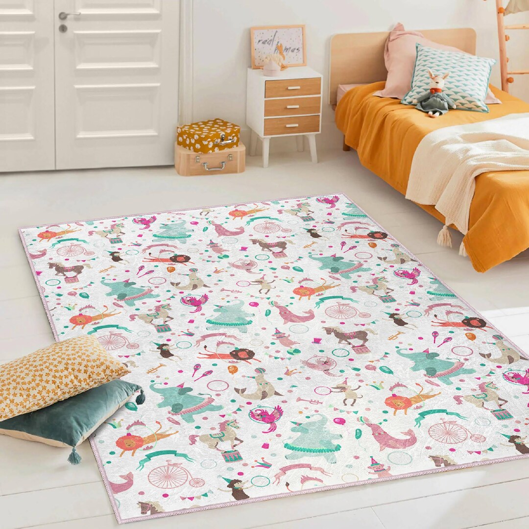 Cute Animal Baby Room Rug|zoo Nursery Carpet|educational Playroom ...