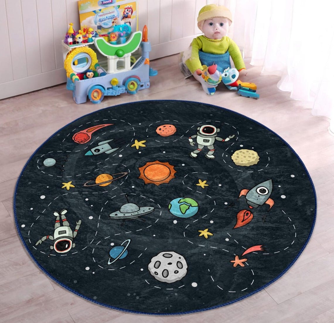 Solar System Round Rug: Space Theme Nursery Carpet - Etsy
