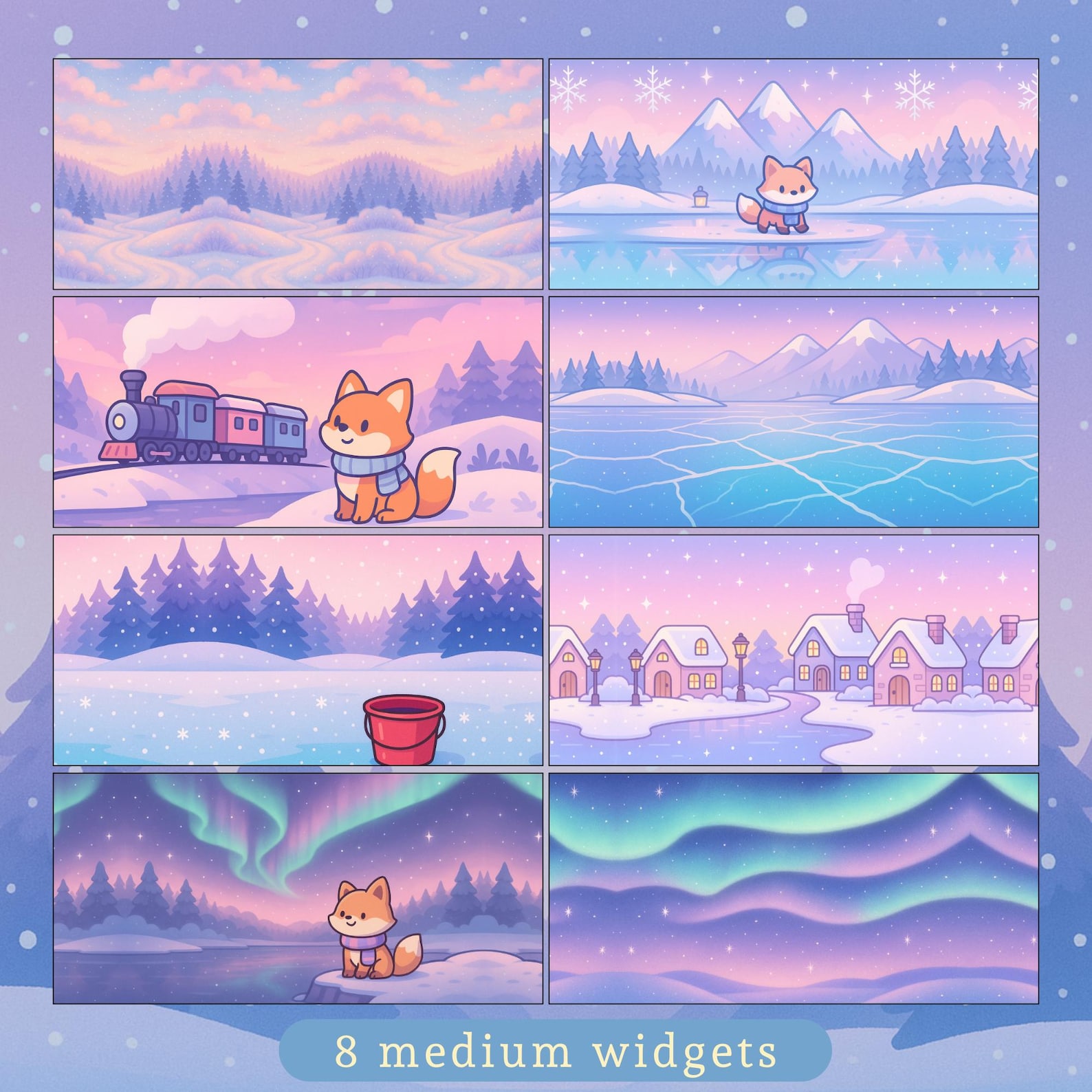 Cozy Winter Fox iPhone Wallpaper Set and Kawaii Icons Pack Ios ...
