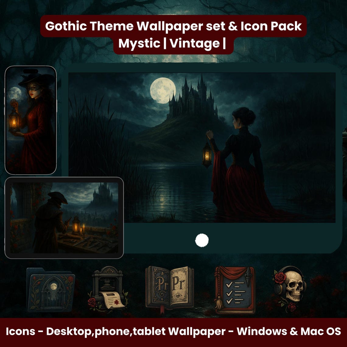 Gothic Icon Pack - Wallpaper Set | Dark Academia Desktop Aesthetic ...