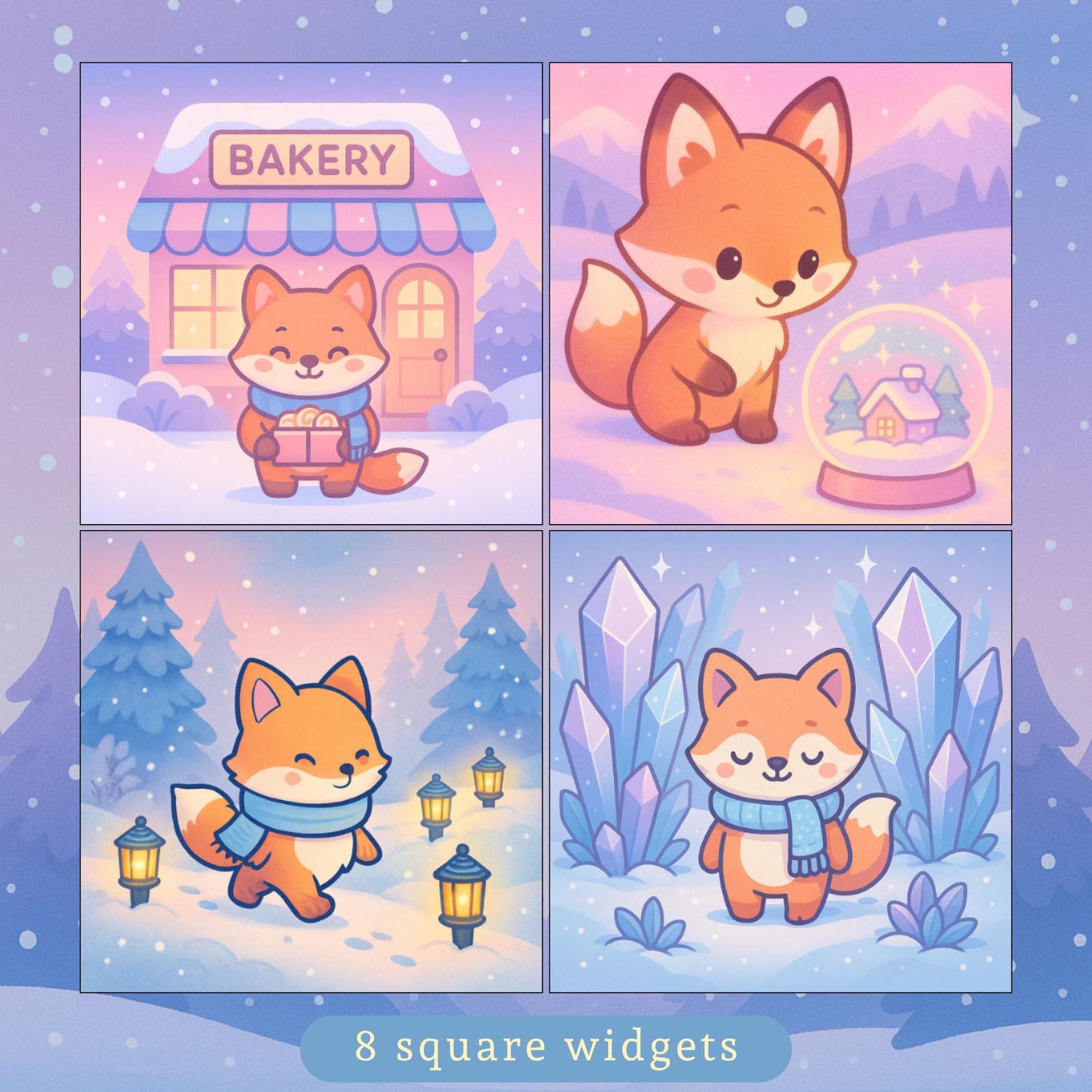 Cozy Winter Fox iPhone Wallpaper Set and Kawaii Icons Pack Ios ...