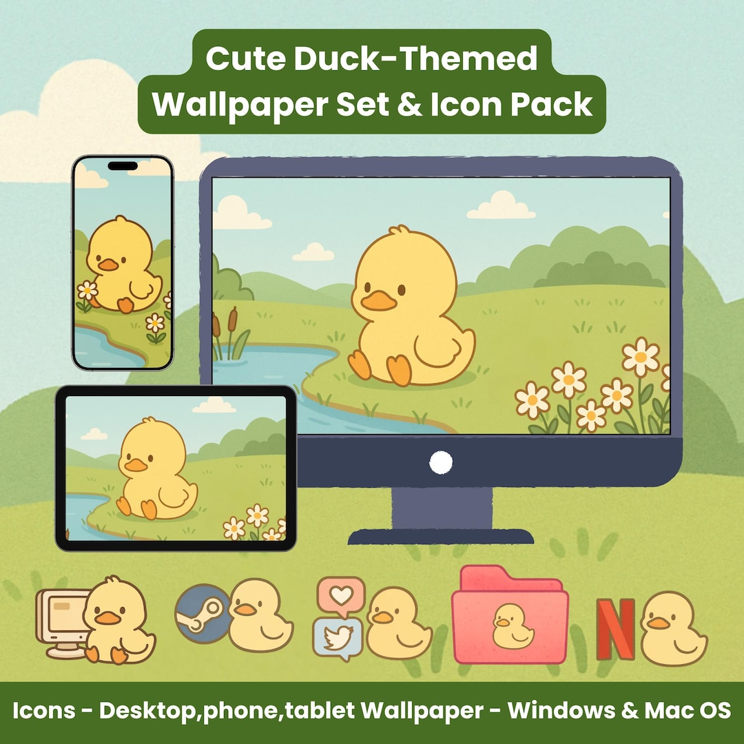 Cute Duck Desktop Icon - Wallpaper Pack | Kawaii Folder Icons + Cozy ...