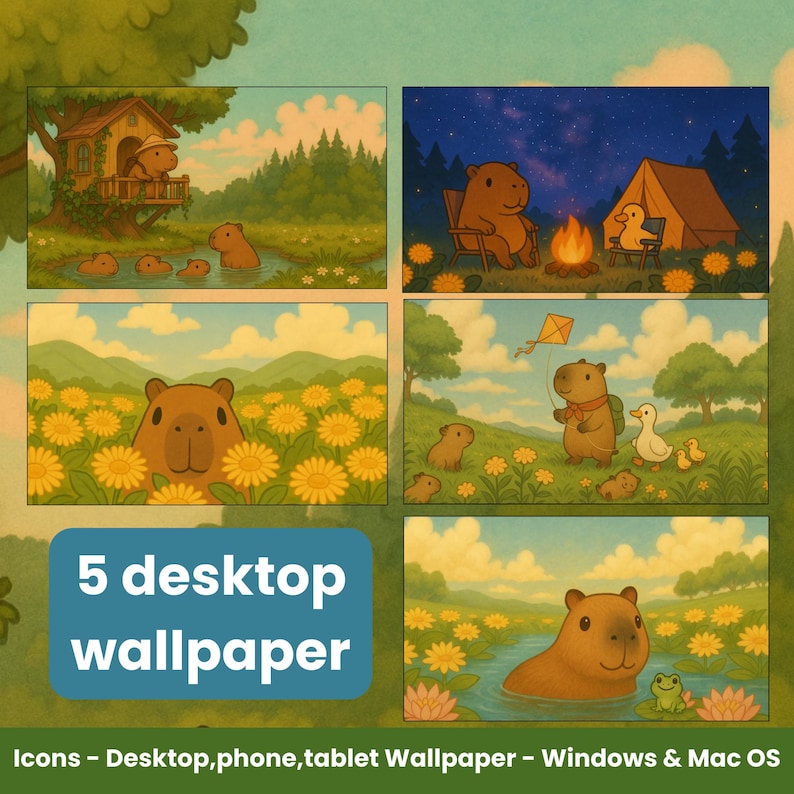 Cute Capybara Kawaii Icons Desktop Wallpaper Desktop Icons Desktop ...