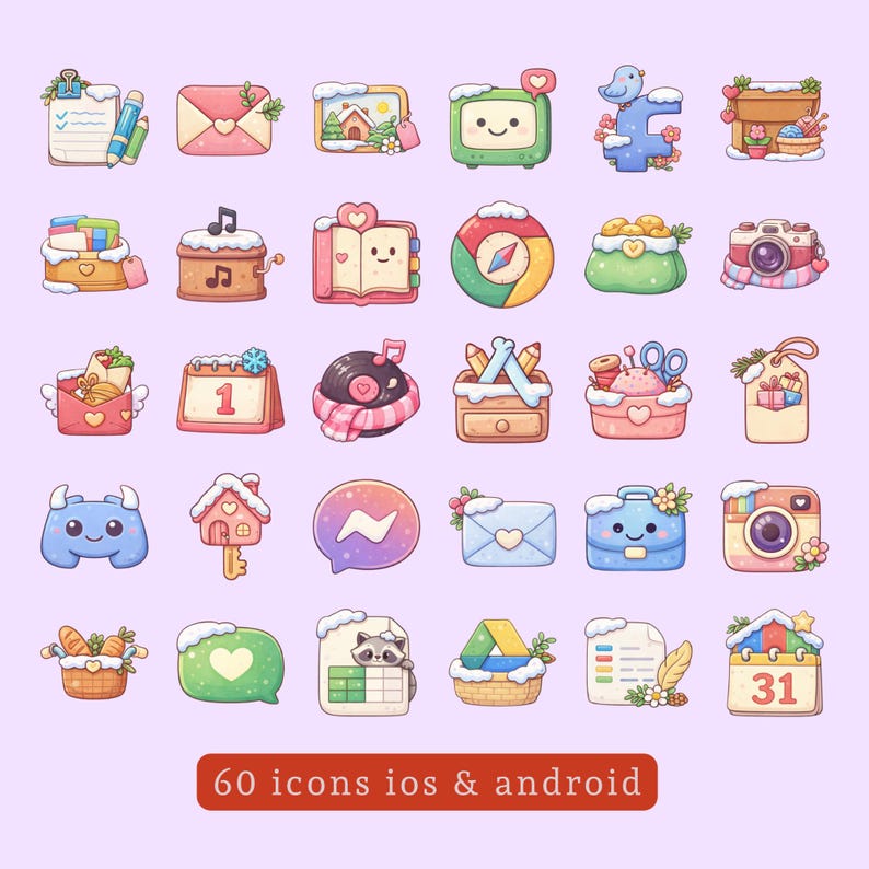 Kawaii Raccoon Winter iPhone Theme: Cottagecore Icons, Wallpapers ...