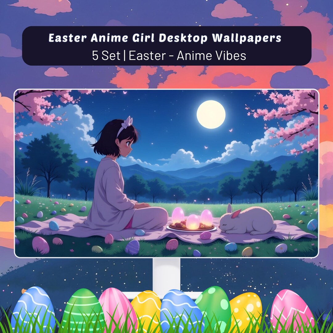 Easter Anime Girl Desktop Wallpaper Set – 5 Cute - Cozy HD Backgrounds ...