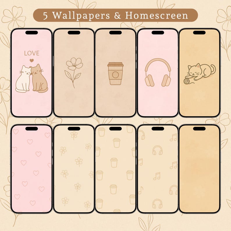 Minimalist Mobile Wallpaper Ios Icon Set Cat Wallpaper Widget Beige ...