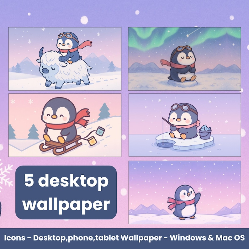 Kawaii Penguin Cute Desktop Icon Set – Cute Icons + Folders Wallpaper ...