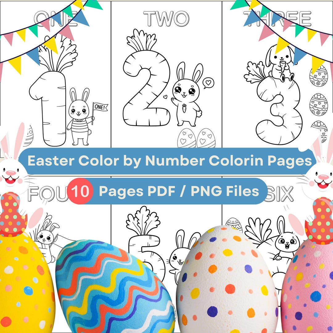 Easter Color by Number Pages for Kids | 10 Page Coloring Book PDF & PNG ...