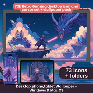 Y2K Retro Gaming Desktop Icons Pack + Cursor Pack - Dekstop Theme and ...