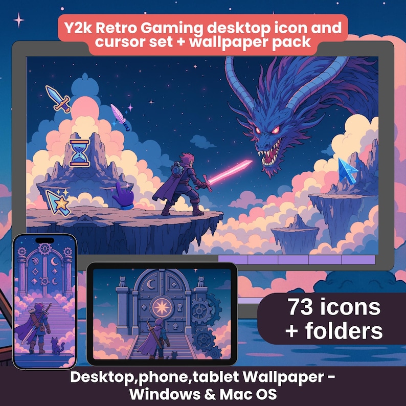 Y2K Retro Gaming Desktop Icons Pack + Cursor Pack - Dekstop Theme and ...