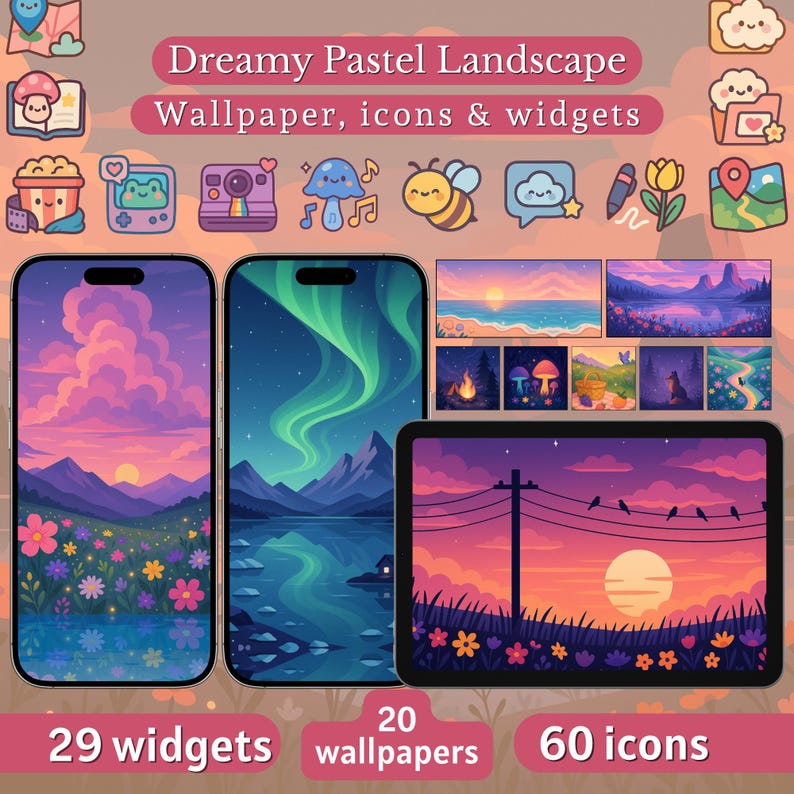 Dreamy Pastel Phone Wallpapers and App Icons Landscape Wallpaper Icon ...