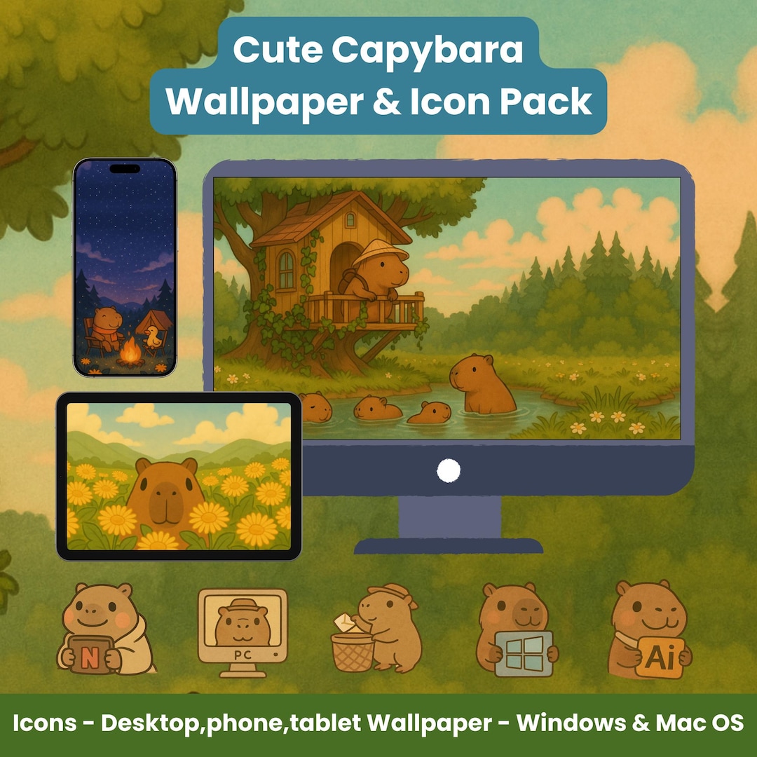 Cute Capybara Wallpaper - Icon Pack | Cottagecore Desktop Aesthetic ...